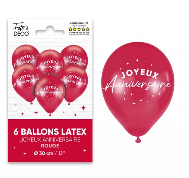 6 Ballons Joyeux anniversaire rouge - 100%FETE Le Shop