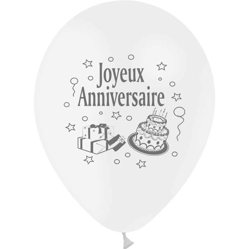 10 Ballons Blanc Joyeux Anniversaire - 100%FETE Le Shop