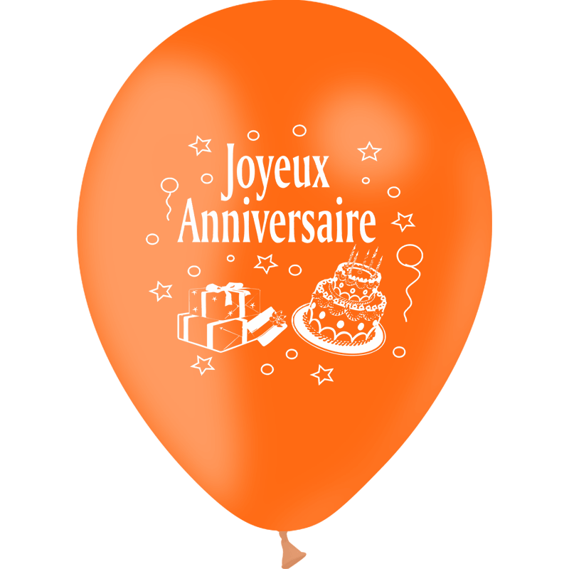 10 Ballons Orange Joyeux Anniversaire - 100%FETE Le Shop